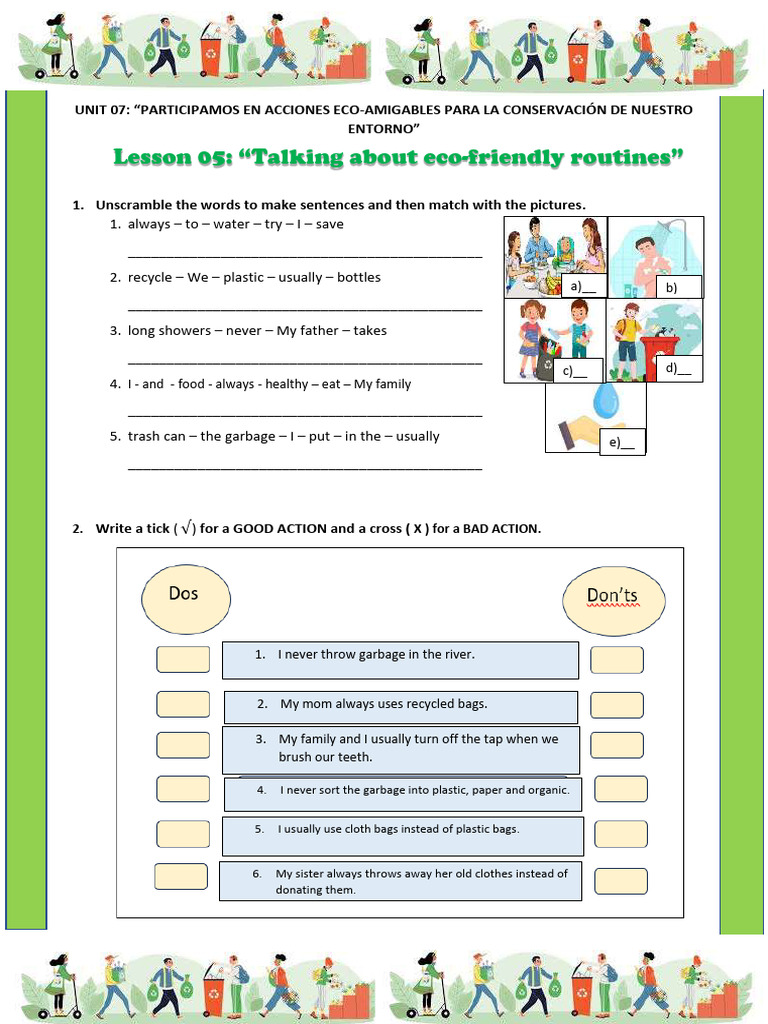 Eco-Friendly Actions and Routines Worksheet | PDF | Waste