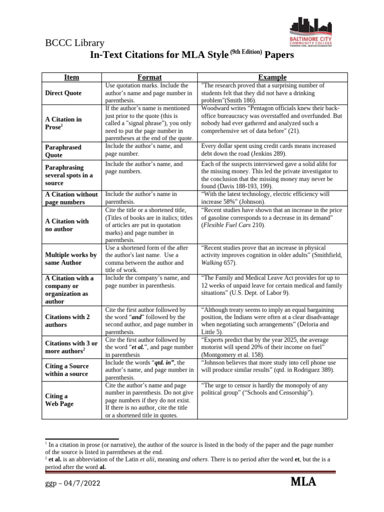 MLA 9th Edition In-Text Citations | PDF | Citation