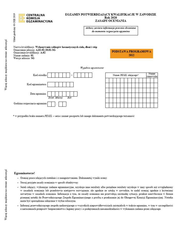 A62 2020 Styczen Egzamin Zawodowy Praktyczny Zasady Oceniania | PDF