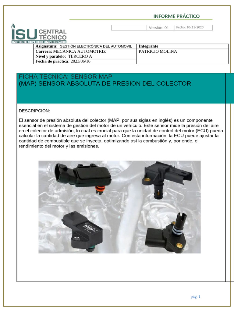 FICHA TECNICA SENSOR MAP | PDF | Ingenieria Eléctrica | Sensor