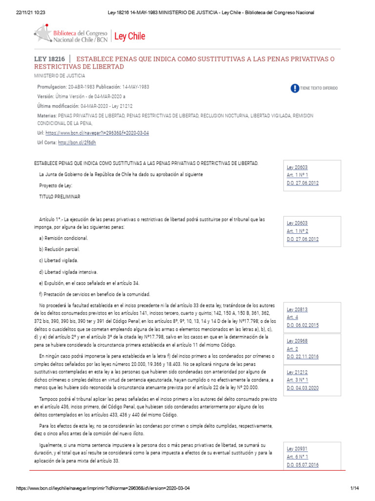 Ley-18216 14-MAY-1983 MINISTERIO de JUSTICIA - Ley Chile - Biblioteca ...