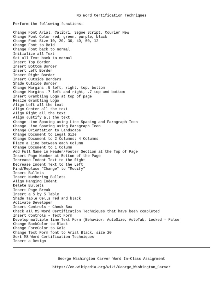 MS Word Certification Skills Guide | PDF