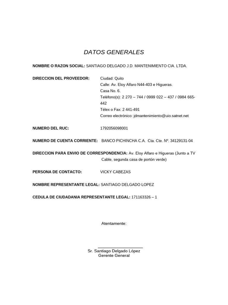 Datos Generales de La Empresa | PDF