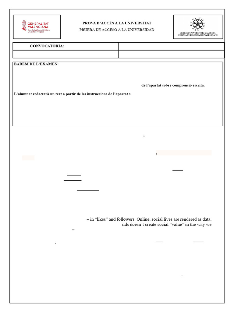 Model Examen Acceso Universidad 2025 | PDF | Psychology