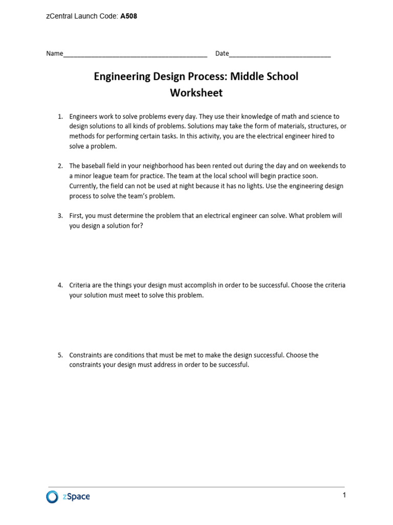 Engineering Design Process Middle School Question Text Worksheet | PDF