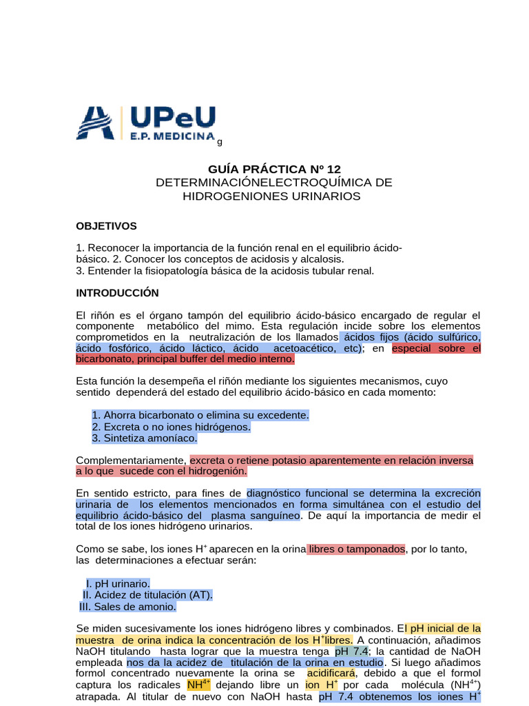 GUÍA DE PRACTICA 12 Determinación Electroquímica de Hidrogeniones Urinarios | PDF | Solución ...