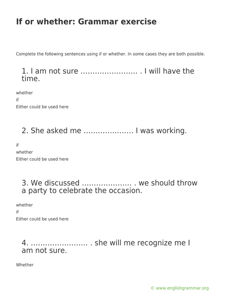 If or Whether - Grammar Exercise | PDF | Linguistics | Grammar
