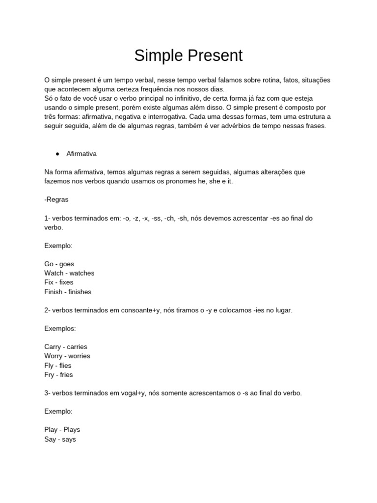 Simple Present (Presente Simples) | PDF | Estudos de Línguas Estrangeiras