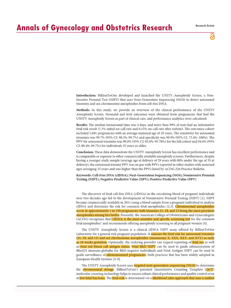 Performance Characteristics of A Next Generation Sequencing Based Cfdna ...