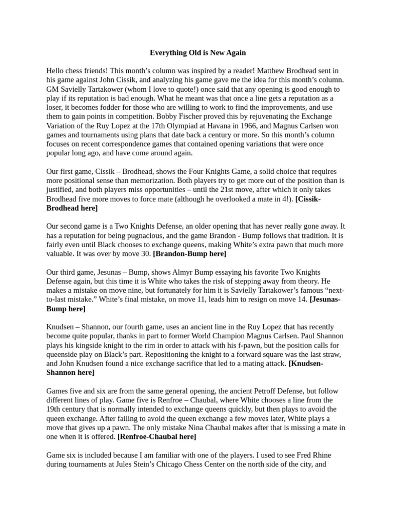 Everything Old Is New Again | PDF | Chess Openings | Traditional Board ...