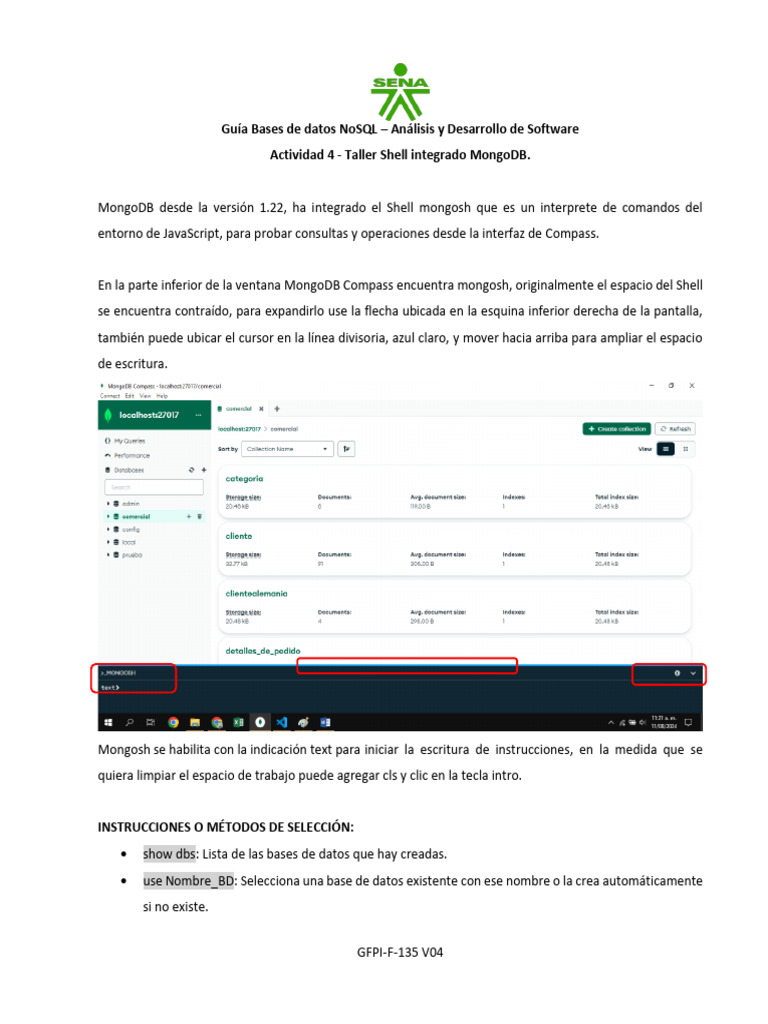 Actividad 4 - Taller Shell Integrado MongoDB | PDF | Mongo Db | Interfaz de línea de comando