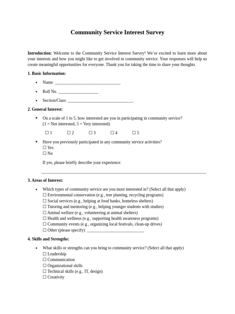 Community Service Interest Survey | PDF | Business