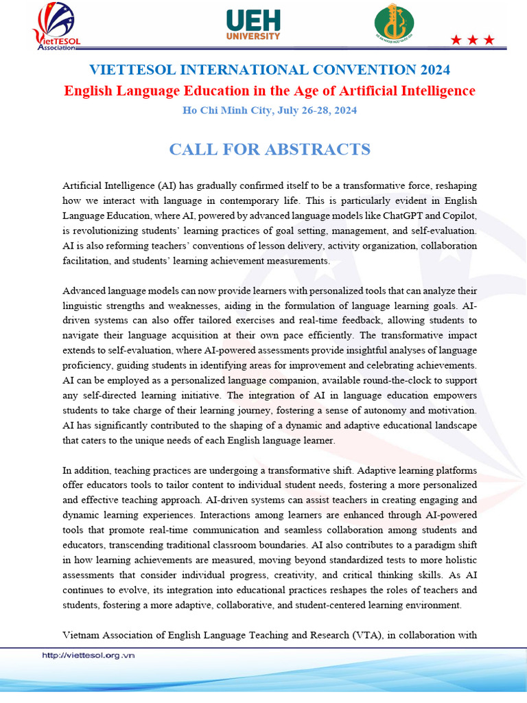 VIC2024 - Call For Abstracts 2503 | PDF | English As A Second Or ...