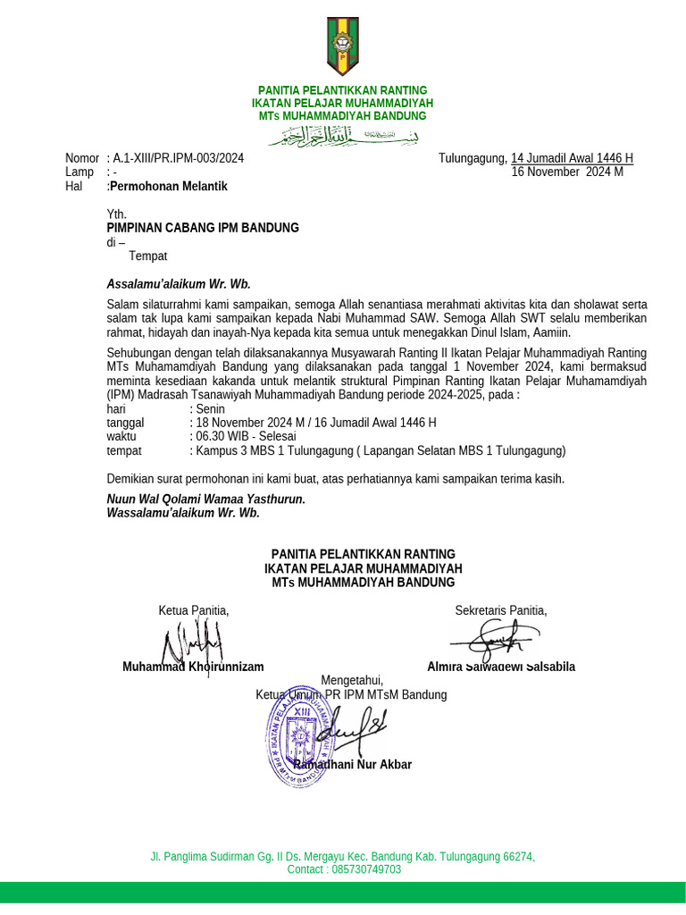 Pelantikan IPM MTs Muhammadiyah 2024 | PDF