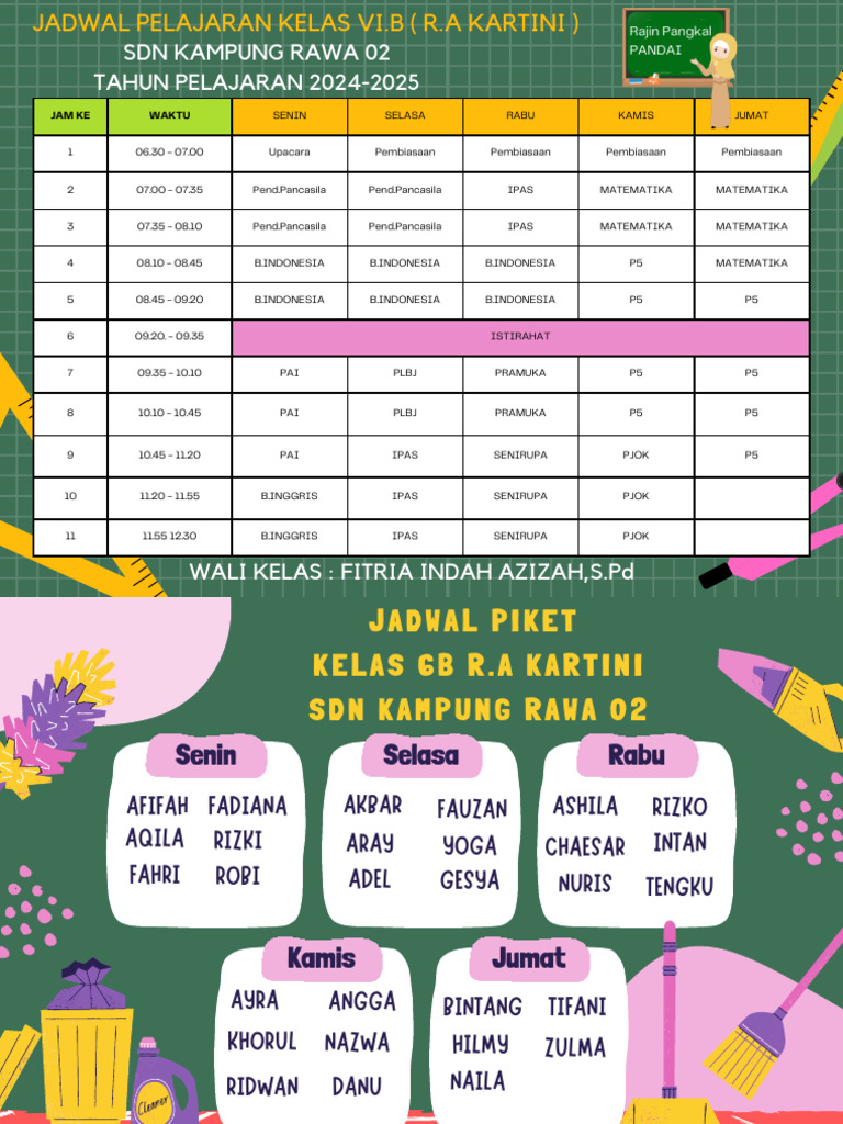 Jadwal Pelajaran Kelas 6B SDN Kampung Rawa | PDF