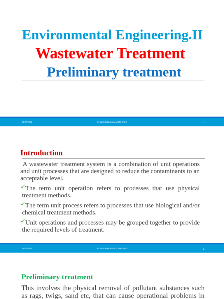 Lec.7 Preliminary Treatment | PDF | Sewage Treatment | Environmental ...