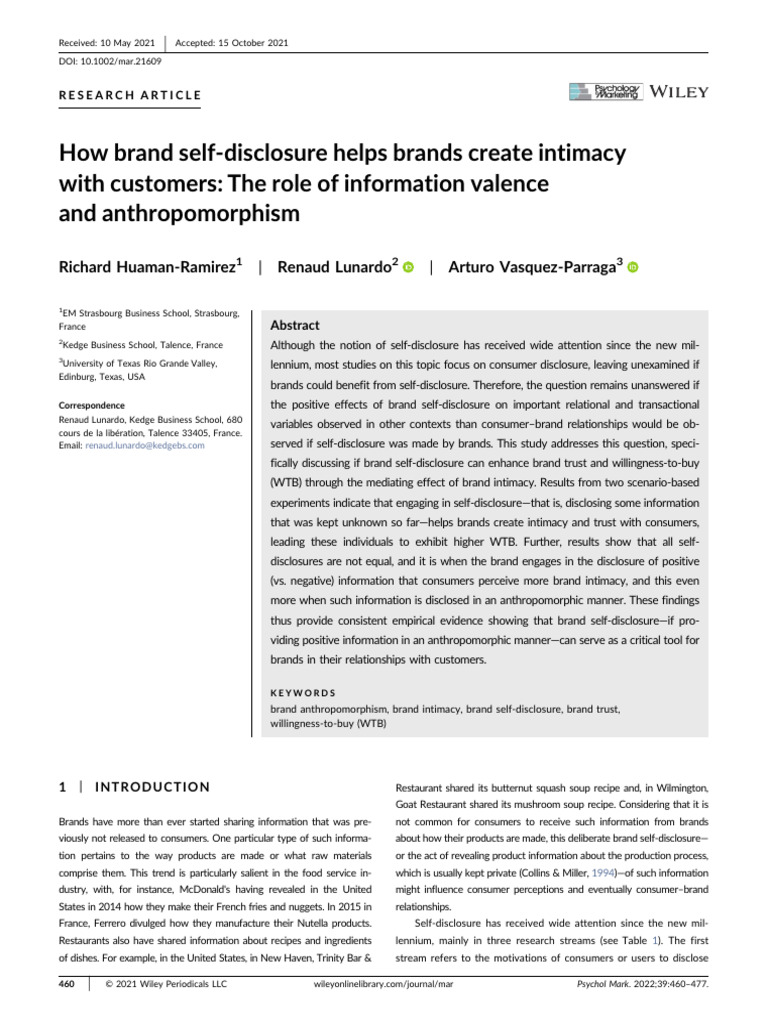 Brand Self-Disclosure and Customer Intimacy | PDF | Brand | Behavior
