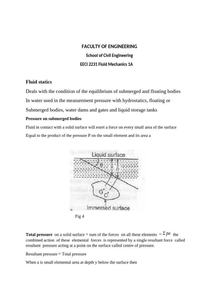 Ecsi 2023p Fuid Mechanics 1a - 3 | PDF | Pressure | Force