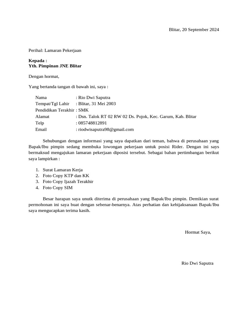 SURAT - LAMARAN - KERJA Print | PDF