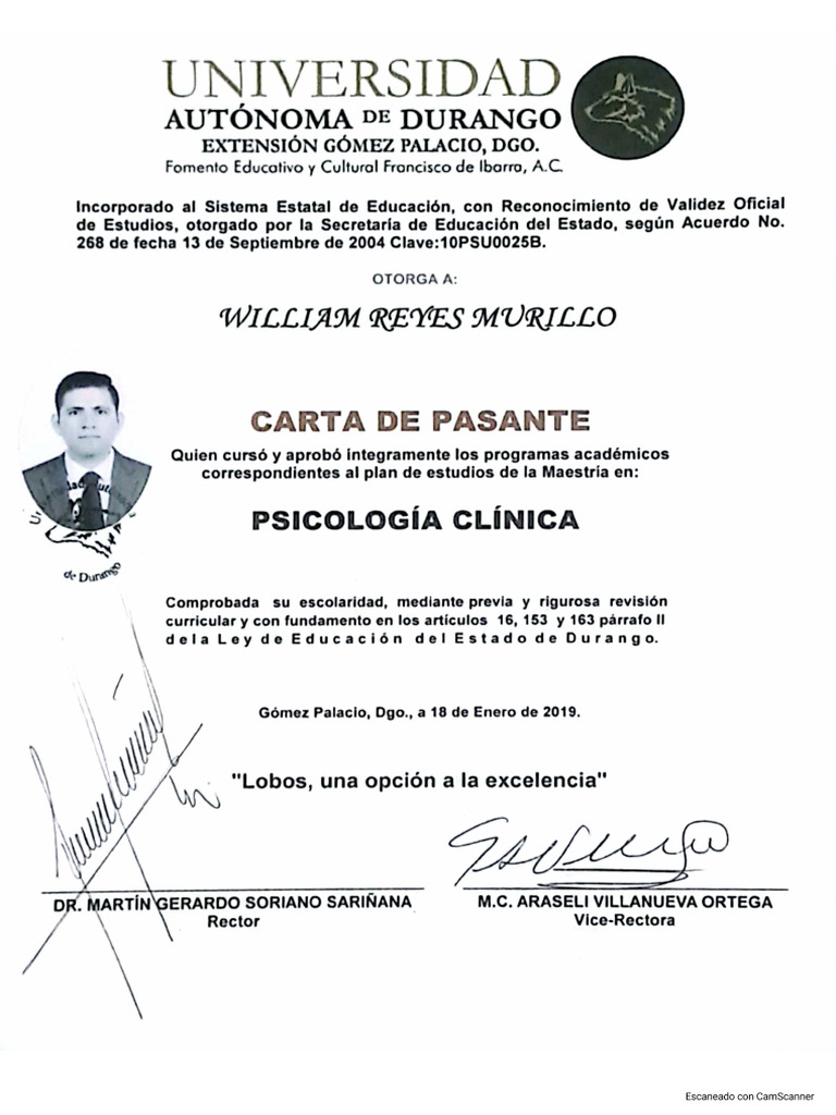 Carta Pasante Maestría William | PDF