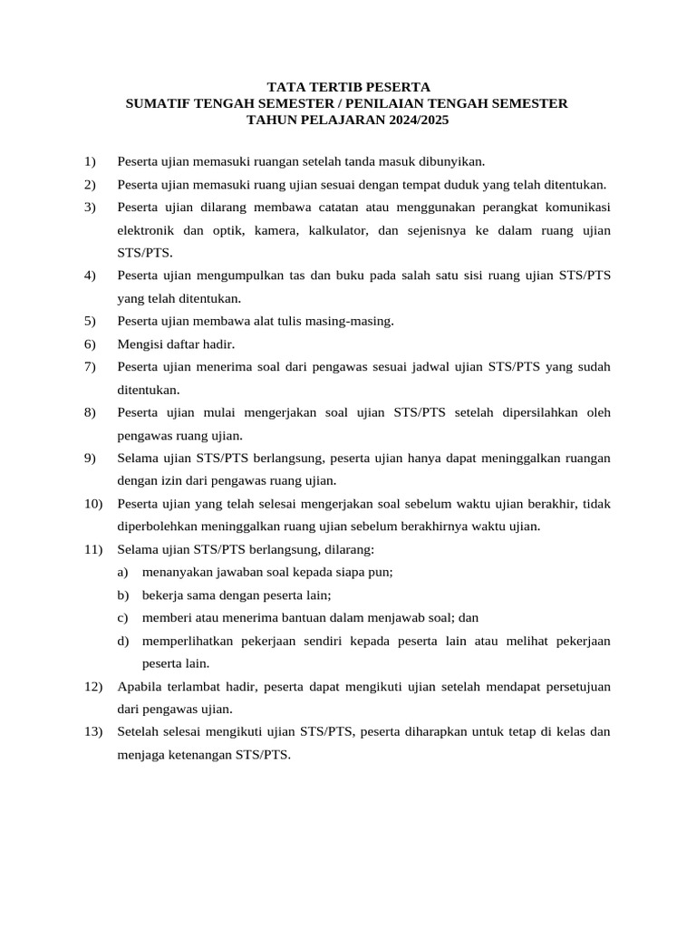 Tata Tertib Peserta Dan Pengawas STS 2024-2025 | PDF | Teknologi & Rekayasa