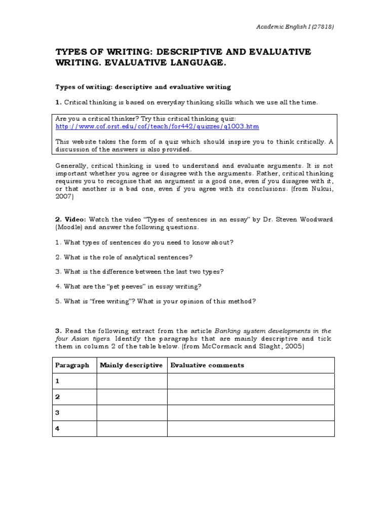 Descriptive and Evaluative Writing Guide | PDF | Four Asian Tigers | Banks