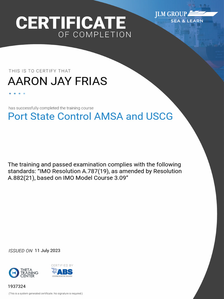 Port State Control AMSA and USCG | PDF | Computers | Technology ...