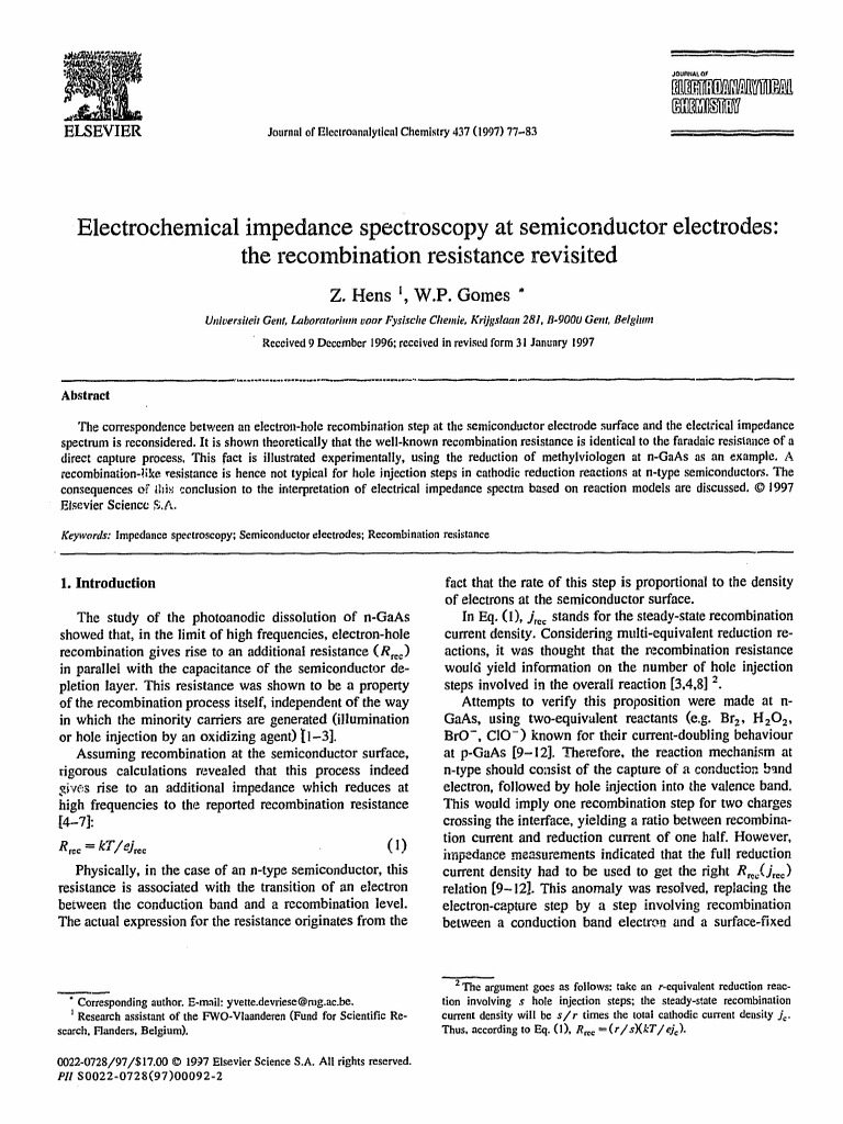 Electrochemical Impedance Spectroscopy at Semiconductor Electrodes The ...