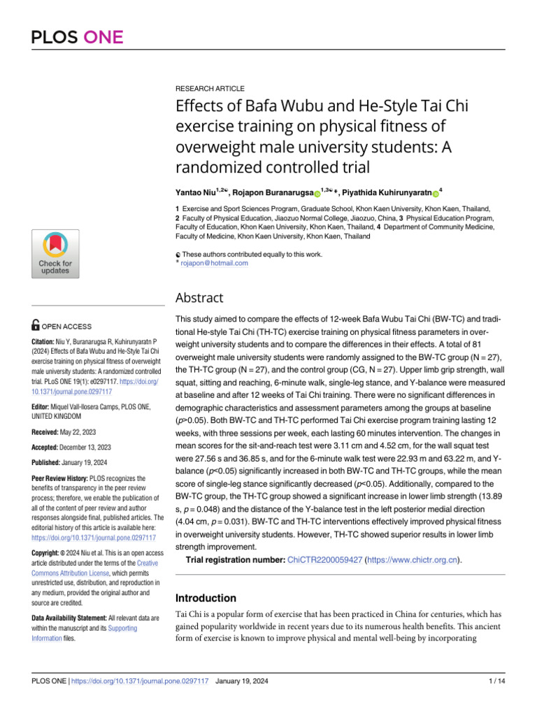 Effects of Bafa Wubu and He-Style Tai Chi Exercise Training On Physical ...