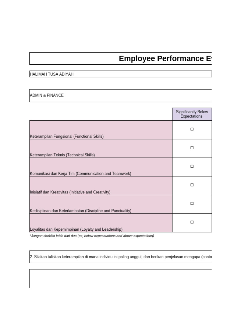 {Template Form} Employee Performance Evaluation Form | PDF
