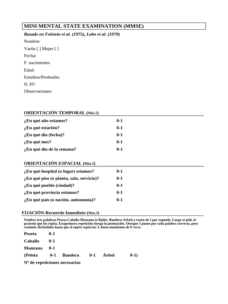 Mini Mental State Examination | PDF