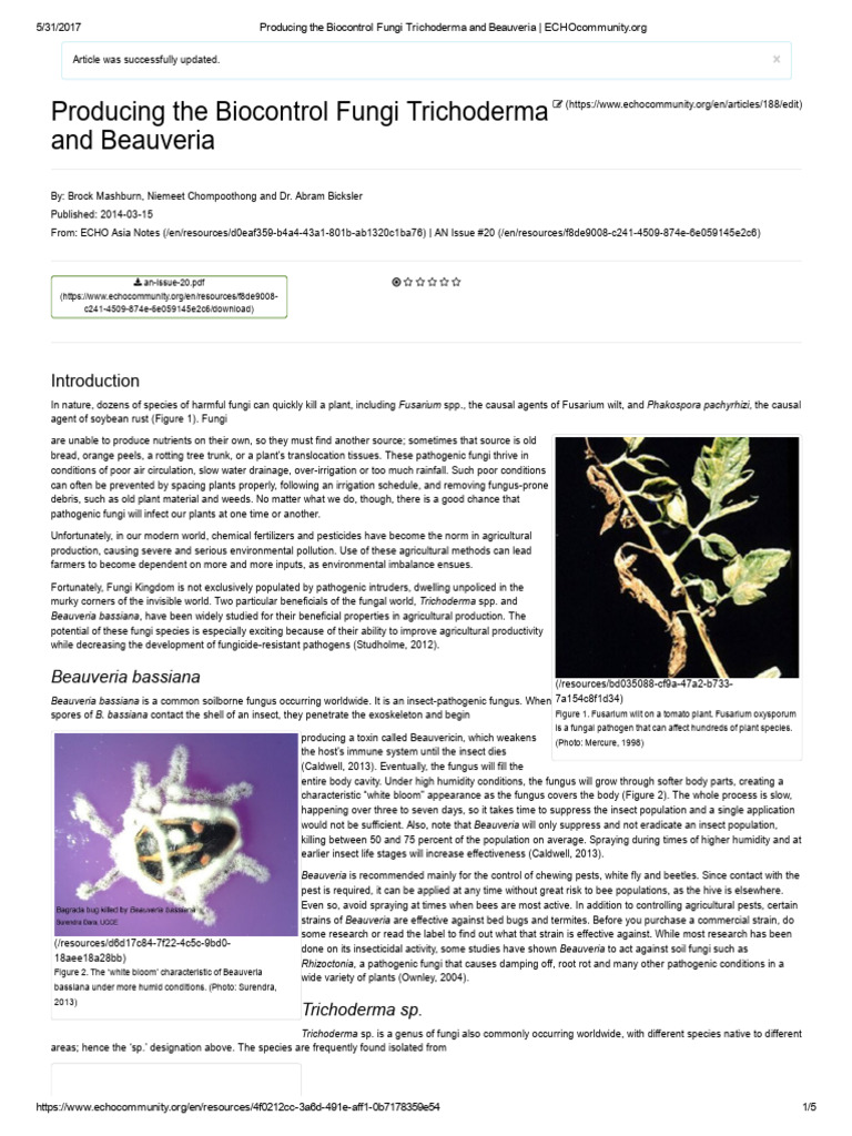 Producing The Biocontrol Fungi Trichoderma and Beauveria | PDF | Fungus | Biological Pest Control