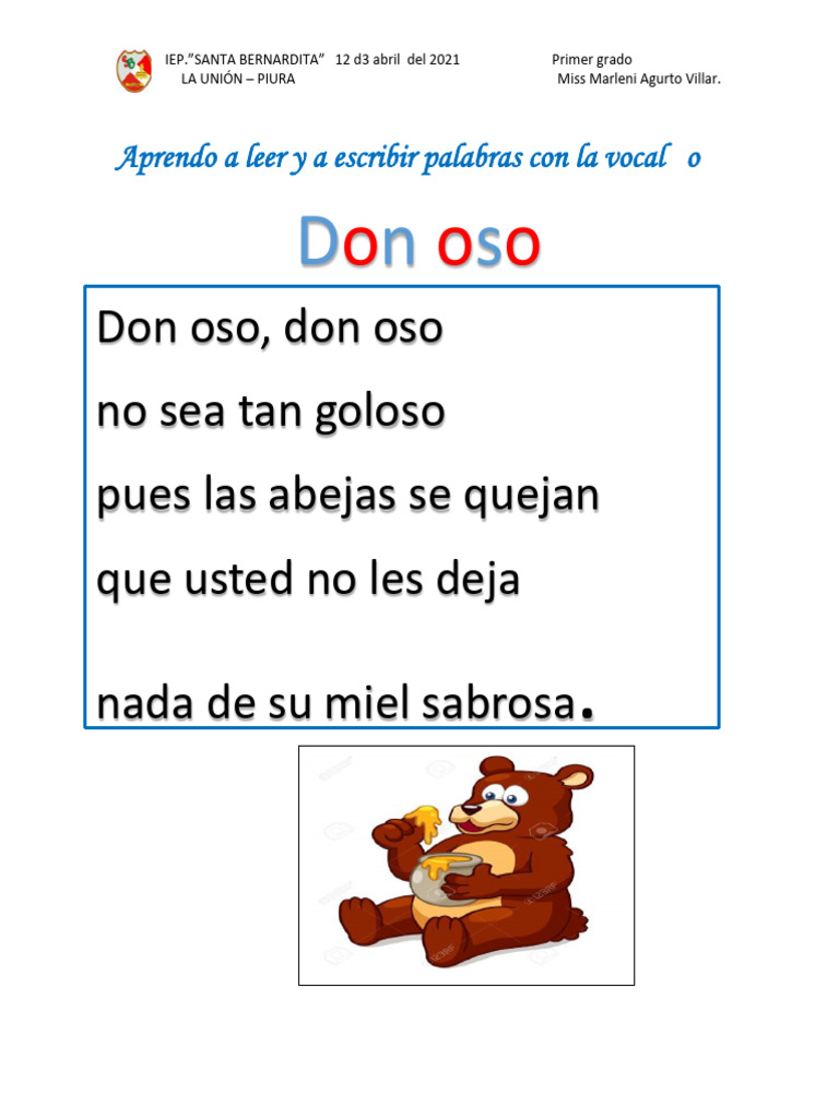 Don Oso, Don Oso No Sea Tan Goloso Pues Las Abejas Se Quejan Que Usted No Les Deja Nada de Su ...