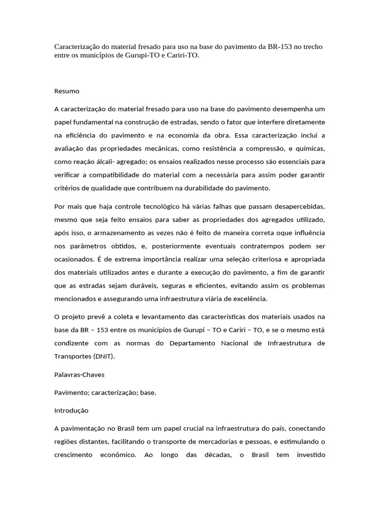 Caracterização de Material Fresado na BR-153 | PDF | Cimento | Brasil