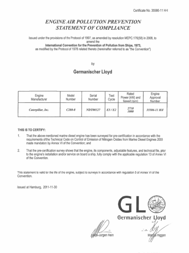 Caterpillar C280-8 Engine Air Pollution Prevention of Compliance and ...