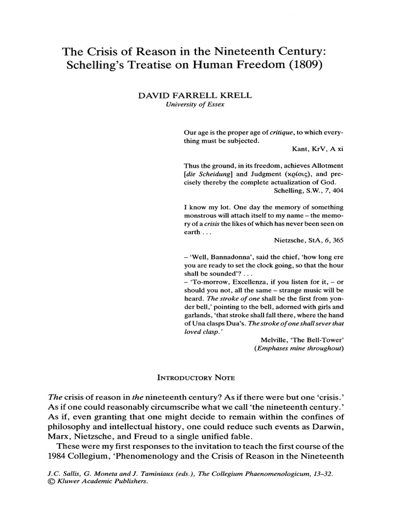 Crisis of Reason David Krell | PDF | Immanuel Kant | Critique Of Pure ...