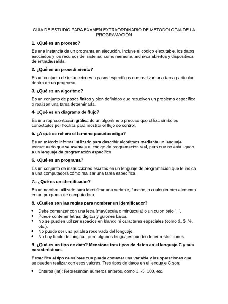 Guia de Estudio para Examen Extraordinario de Metodologia de La Programación Nuevo | PDF ...