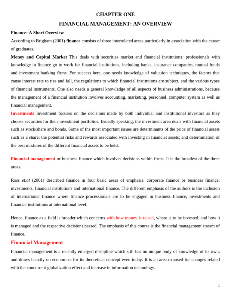 FM ch-1 3rd | PDF | Capital Structure | Investing