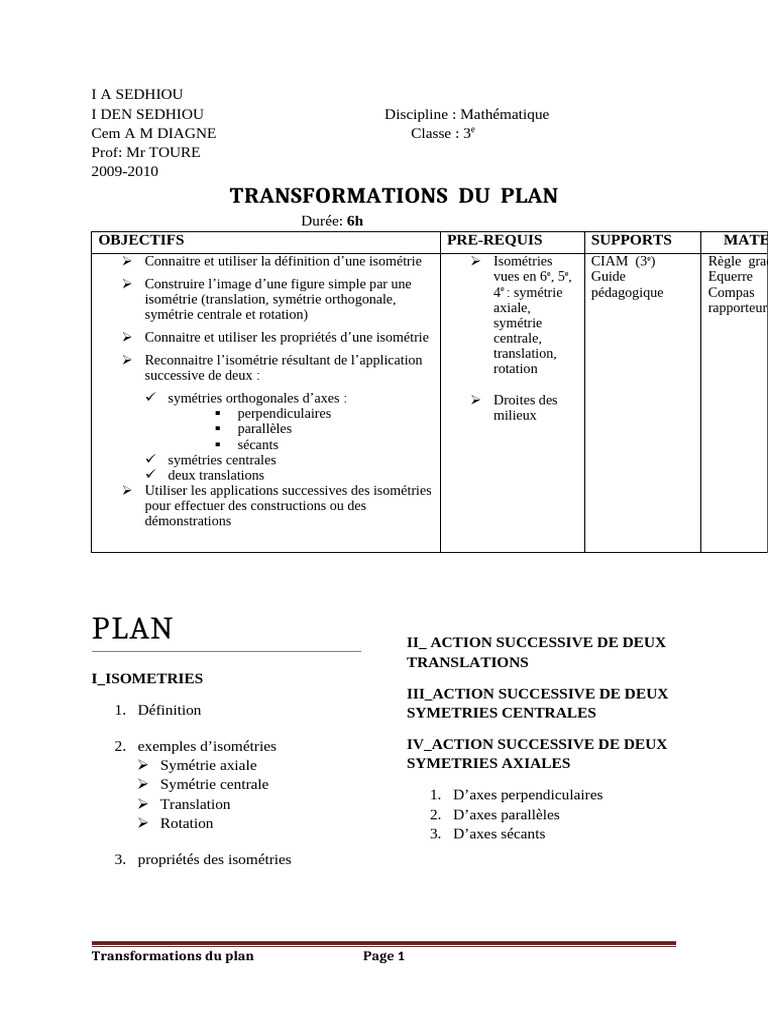 Transformations du Plan en 3e | PDF | Angle | Orthogonalité