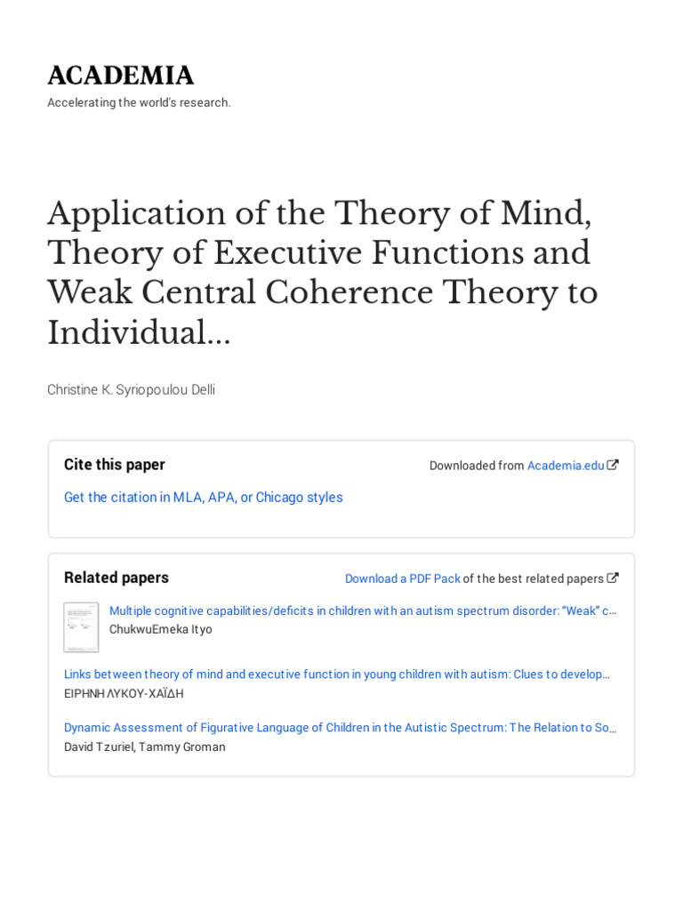 2016 - Delli Et Al. - Application of The Theory of Mind, Theory of Executive Functions and Weak ...