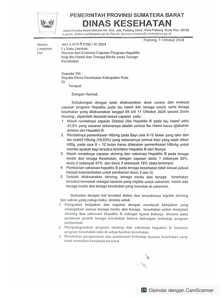 Surat Review Dan Evaluasi Capaian Program Hepatitis Bagi Ibu Hamil Dan Nakesmed | PDF