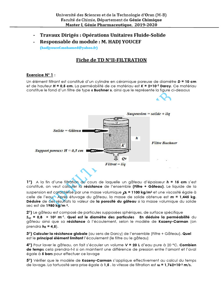TD - FILTRATION - Exercice N°1-Converti | PDF | Filtration ...