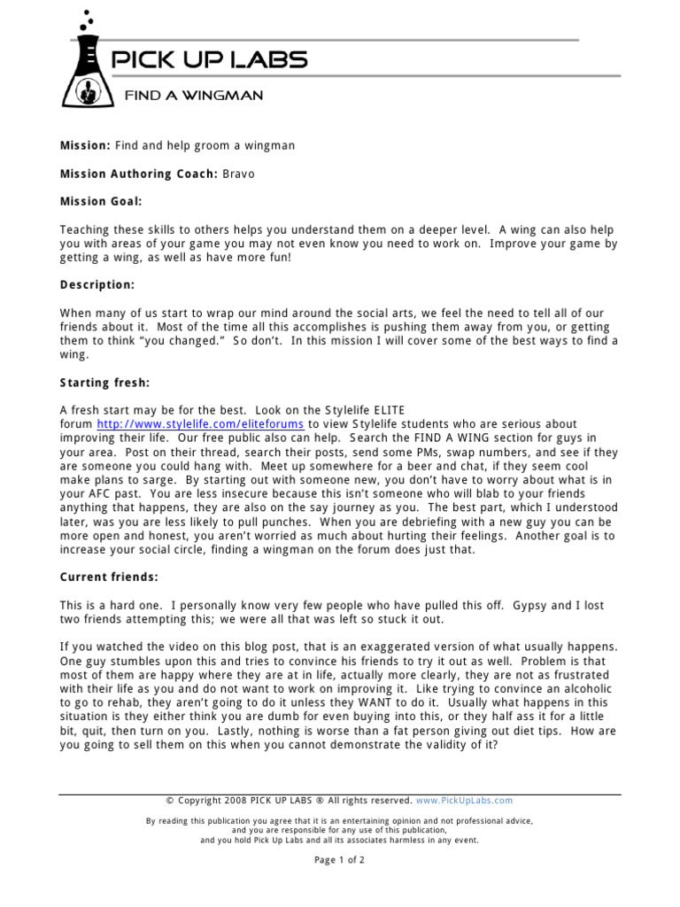 FIND A WINGMAN - Pick Up Labs | PDF | Self-Improvement