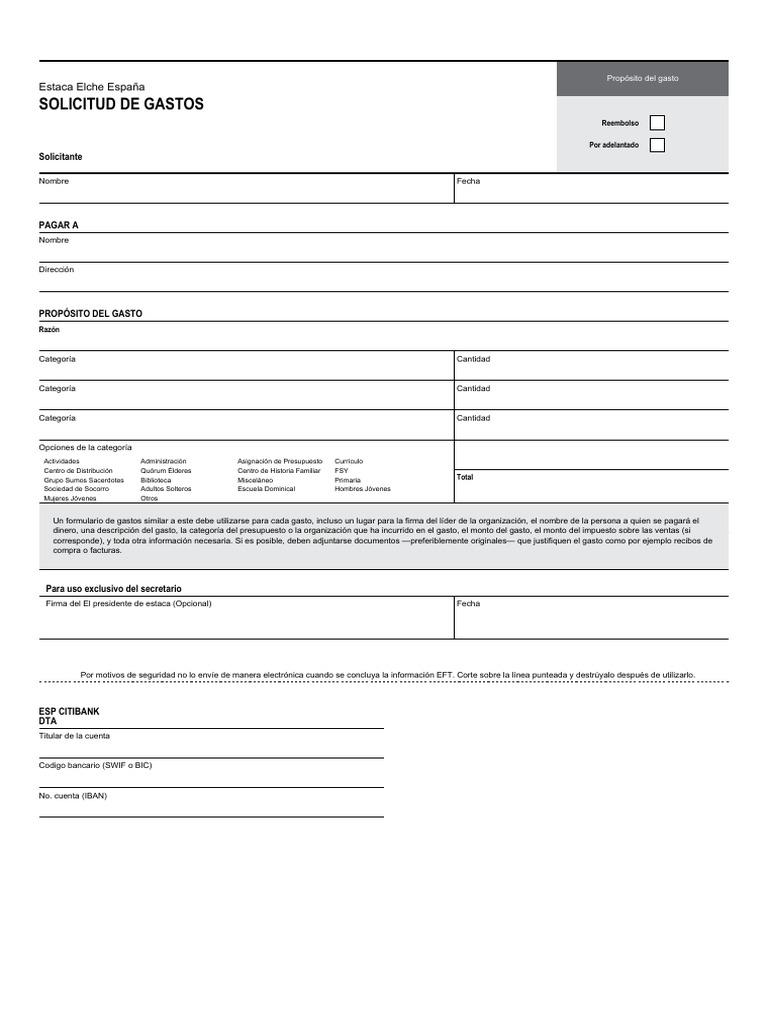 Formulario de Solicitud de Gastos | PDF