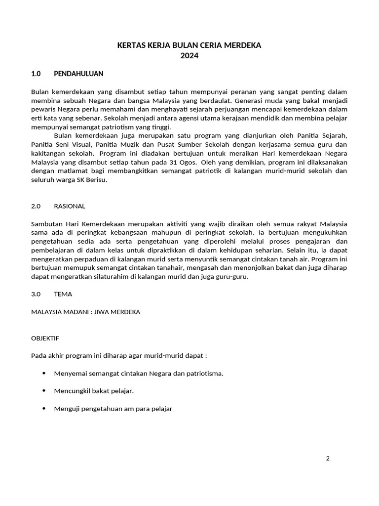 Kertas Kerja Sambutan Bulan Kemerdekaan 2020 | PDF | Karier & Perkembangan