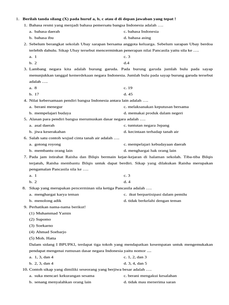 New. Soal - Sas - Ganjil - Pancasila - KKG - KLS - 4 | PDF