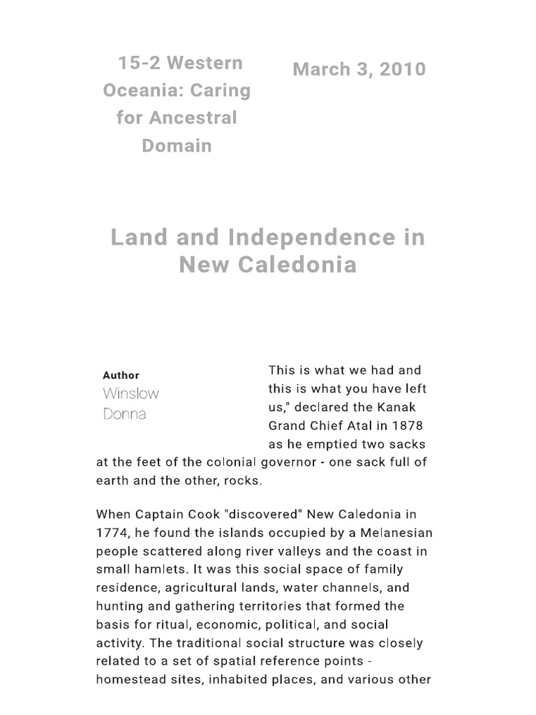Winslow Donna - Land and Independence in New Caledonia | PDF