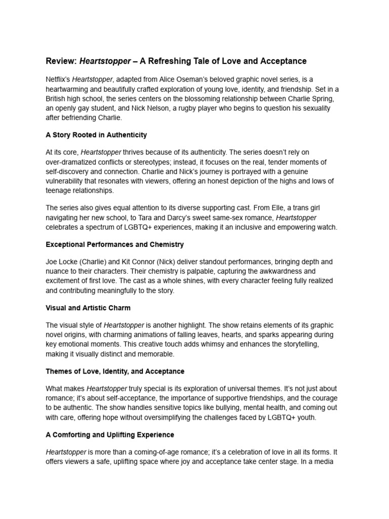 Review - Heartstopper - A Refreshing Tale of Love and Acceptance | PDF ...