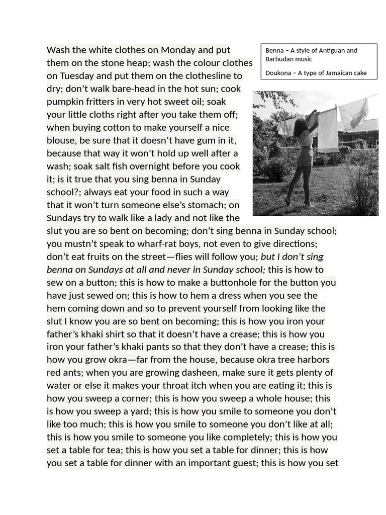 Girl - Jamaica Kincaid | PDF