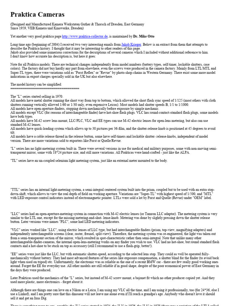 Praktica Camera Information | PDF | Camera Lens | Camera